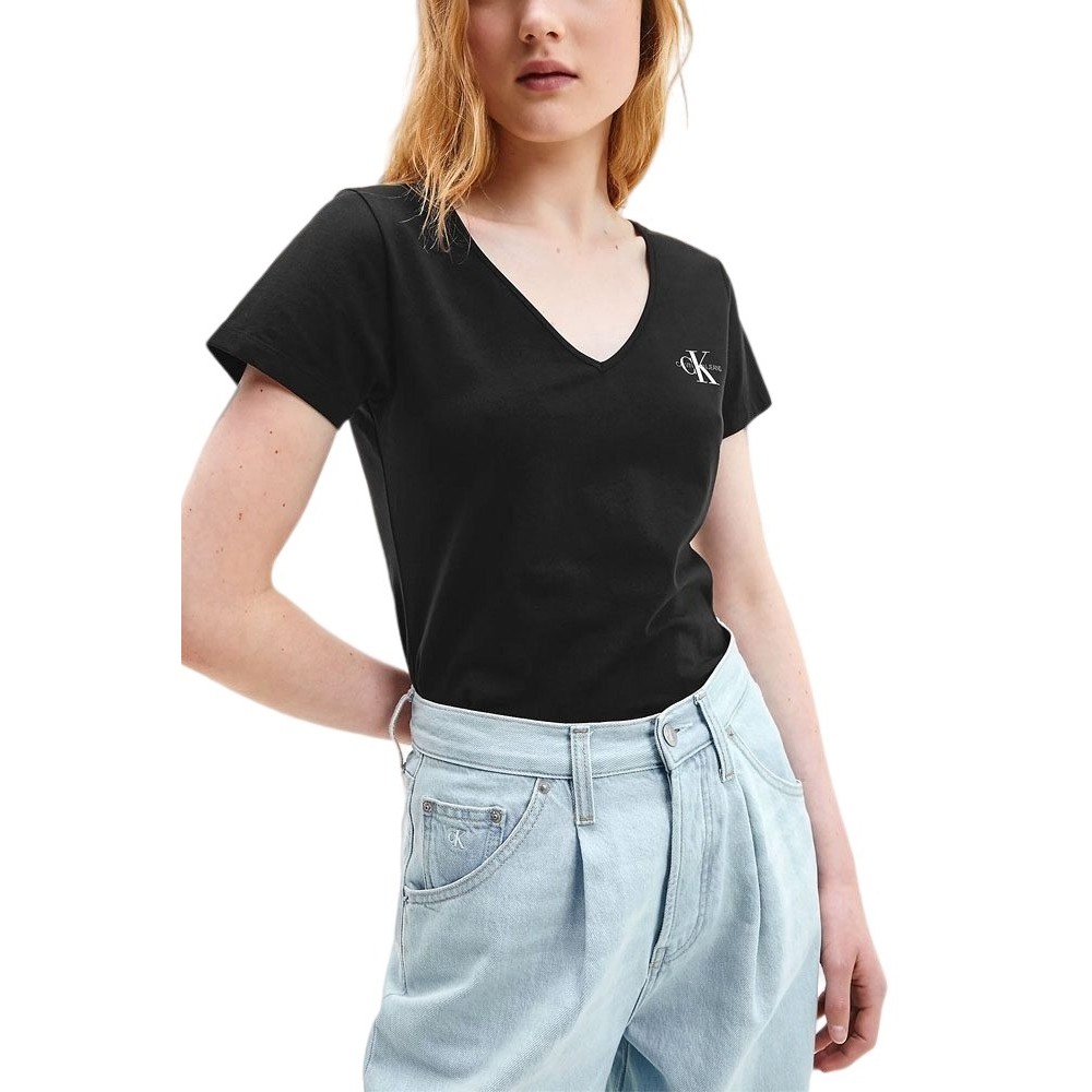 Calvin Klein Jeans Monogram Logo Slim V Neck Tee T Shirt Black